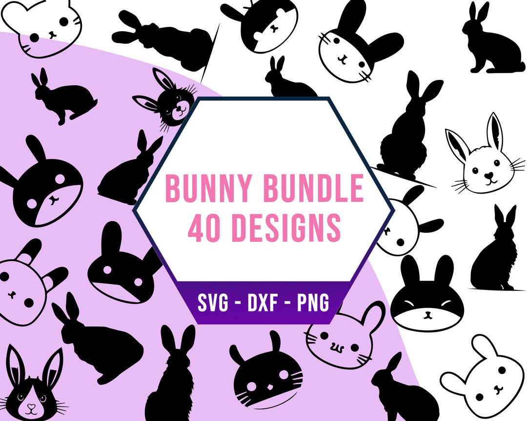 Bunny SVG Bundle, Cute Kawaii SVG Pack, Cricut Silhouette Files for ...