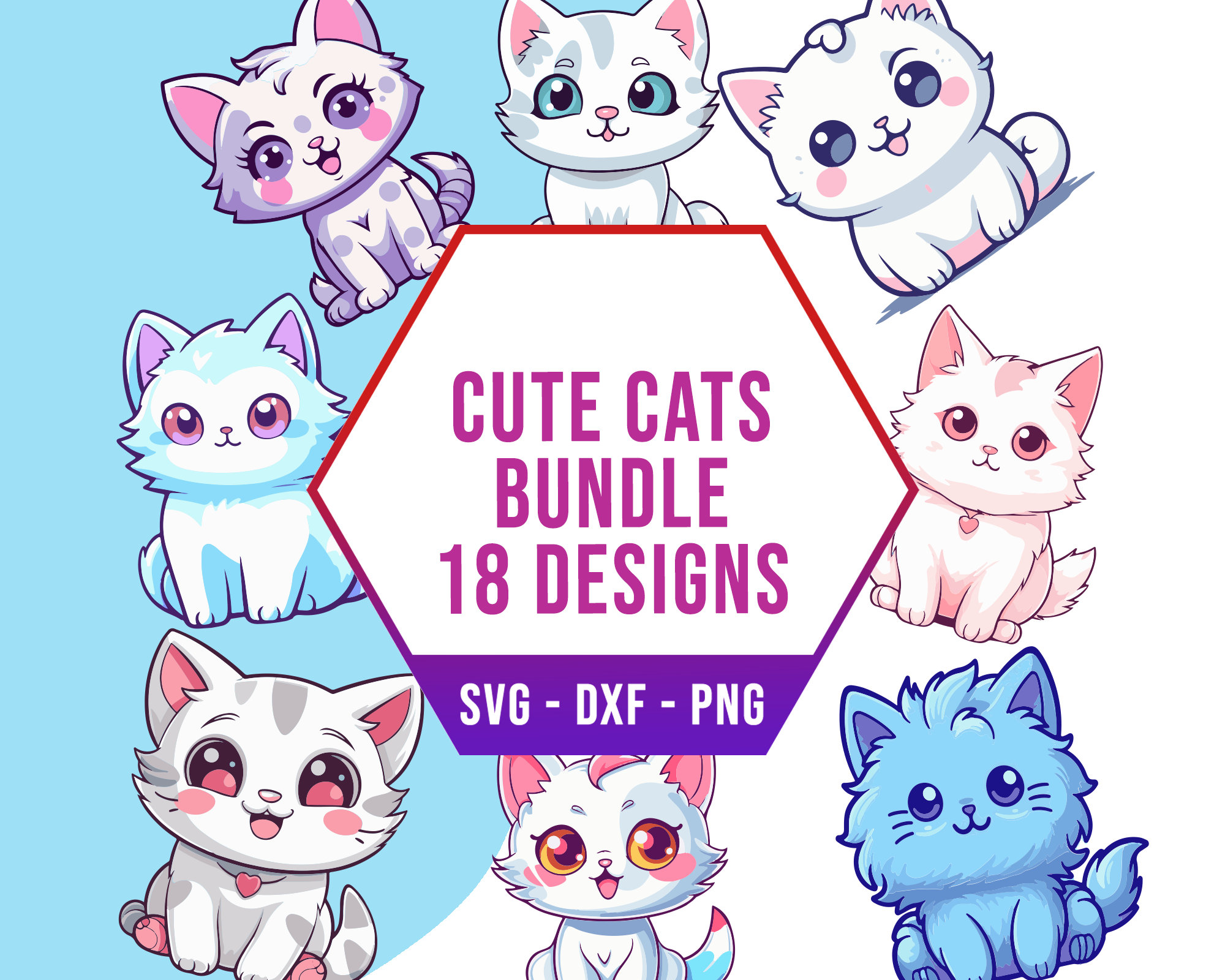 Very Cute Cat SVG PNG Bundle, Kawaii Kittens SVG Pack, Cricut Clipart ...