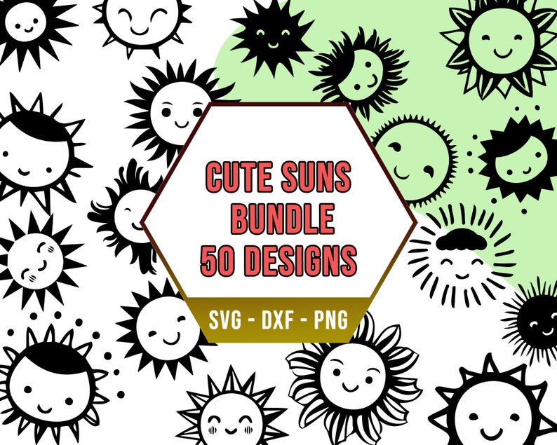 Cute Sun SVG Bundle Kawaii Smile SVG Pack Cricut Silhouette - Etsy
