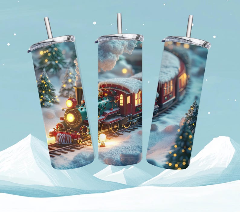 Christmas Winter Train Tumbler Wrap, Forest Snow Railway Sublimation ...
