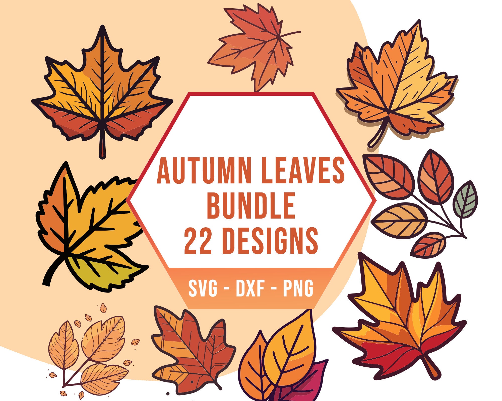 Cute Autumn Leaves SVG PNG Bundle Orange Fall Leaf SVG Pack - Etsy