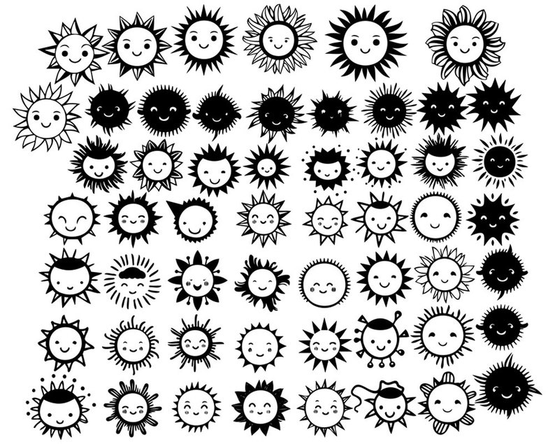 Cute Sun SVG Bundle Kawaii Smile SVG Pack Cricut Silhouette - Etsy