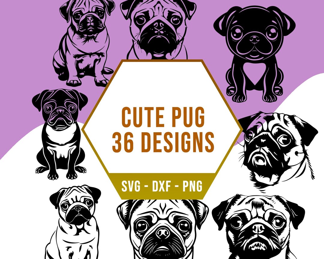 Cute Pug SVG Bundle, Puppy Dog Love SVG Pack, Cricut Silhouette PNG ...