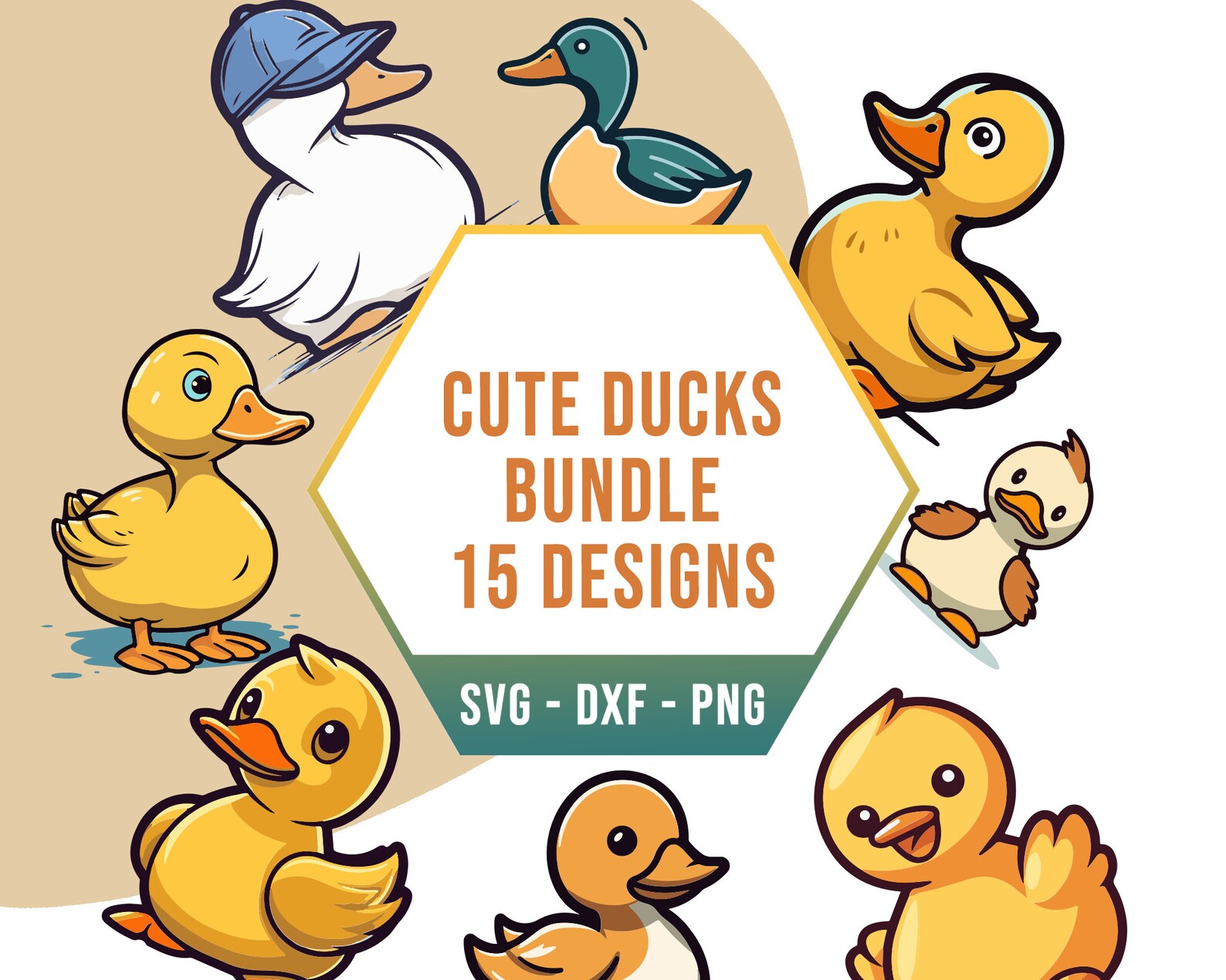 Cute Duck SVG PNG Bundle, Kawaii Rubber Duck SVG Pack, Cricut Clipart ...