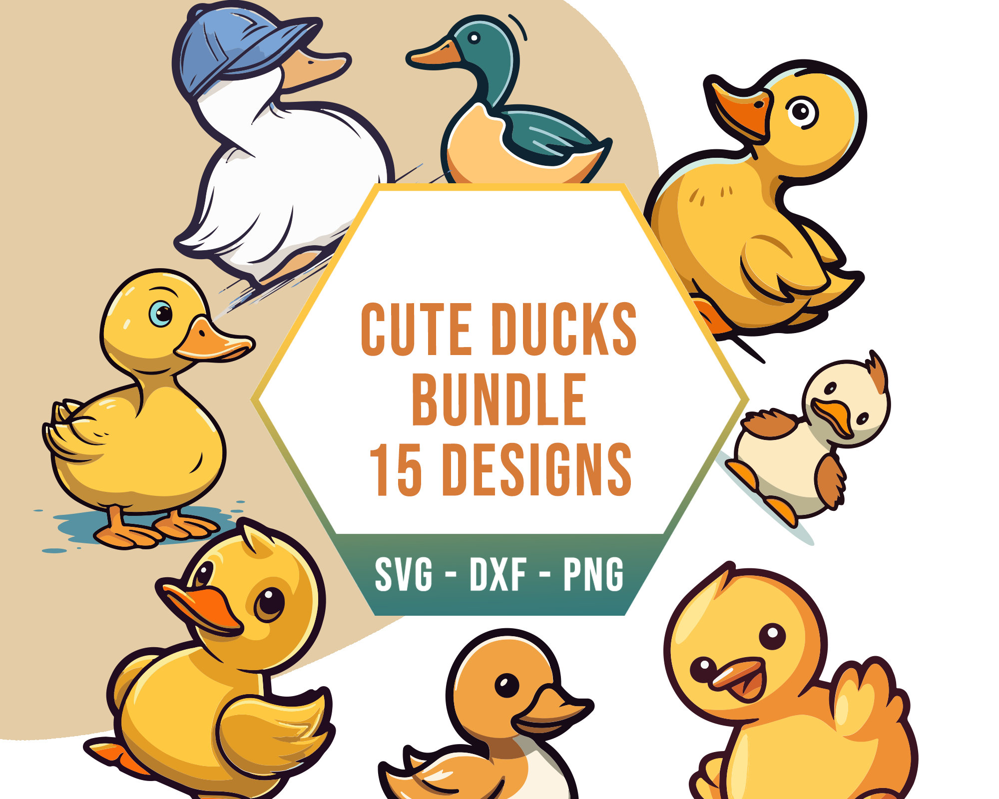Cute Duck SVG PNG Bundle, Kawaii Rubber Duck SVG Pack, Cricut Clipart ...