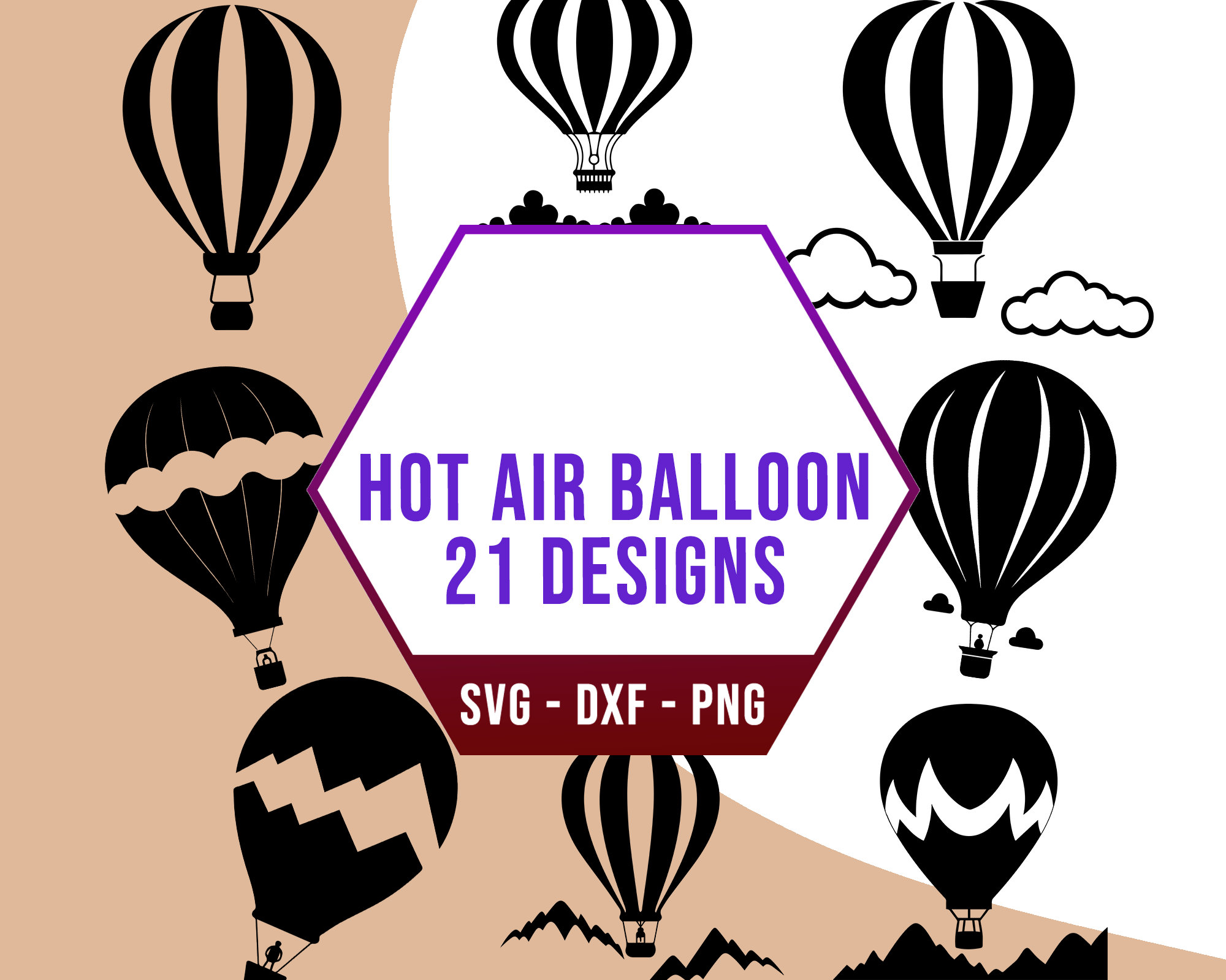 Hot Air Balloon SVG Bundle, Flying Aircraft SVG Pack, Cricut Silhouette ...