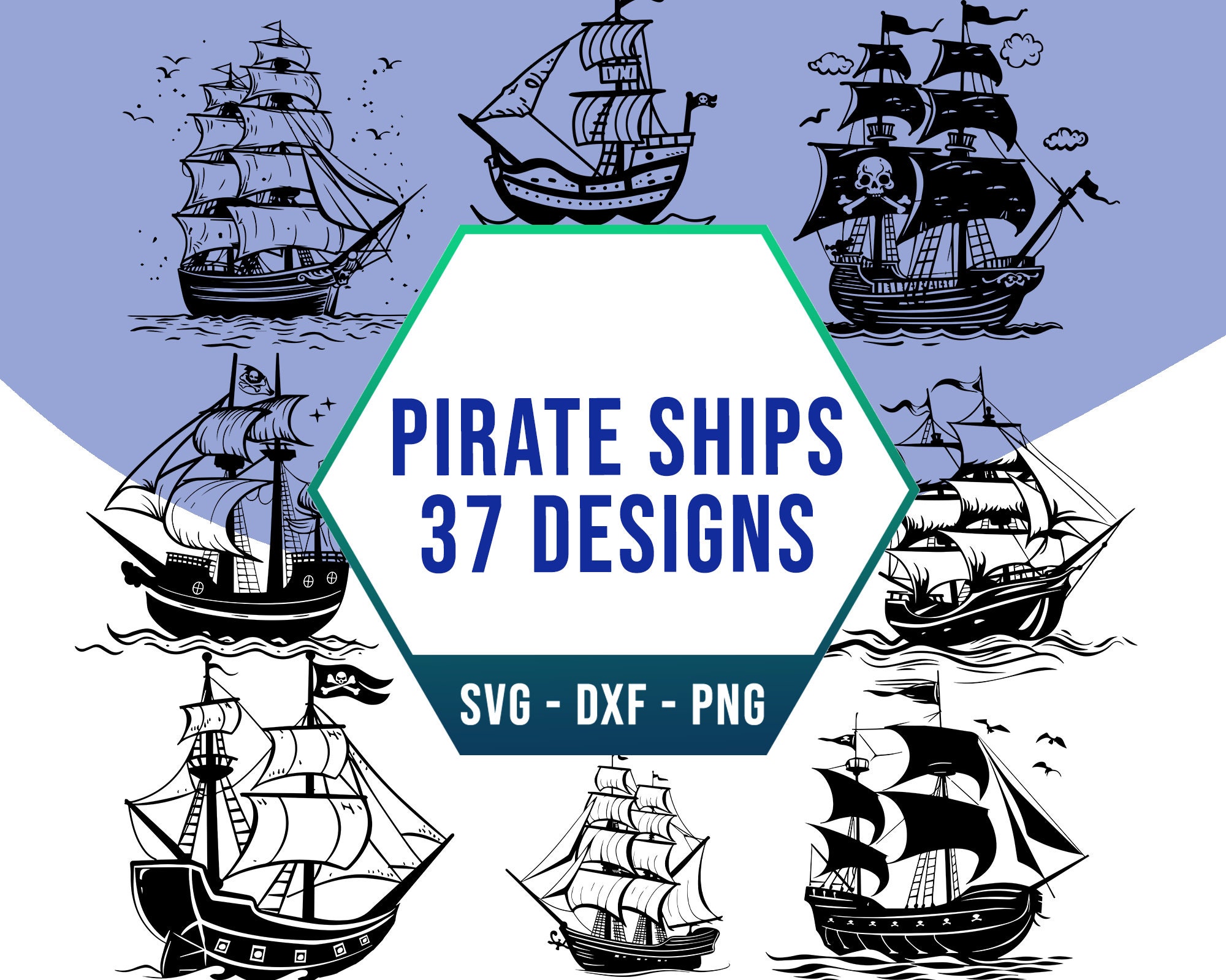 Pirate Ship SVG Bundle, Ocean Sail Boat SVG Pack, Cricut Silhouette ...