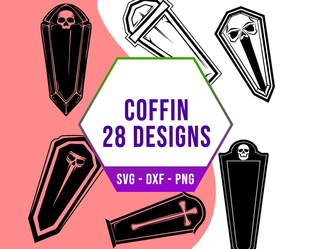 Spooky Coffin SVG Bundle, Halloween Gothic Casket SVG Pack, Cricut Silhouette PNG Files for ...