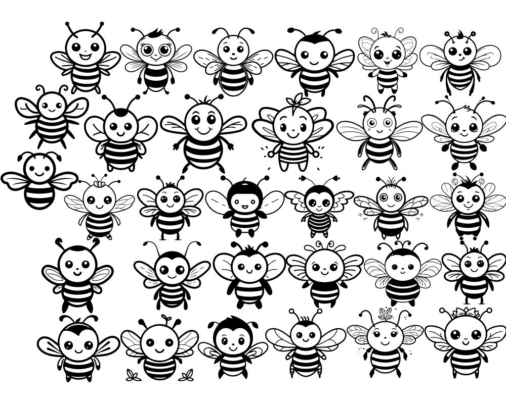 Bee SVG Bundle, Kawaii Bees SVG Pack, Cricut Silhouette Files for Laser ...
