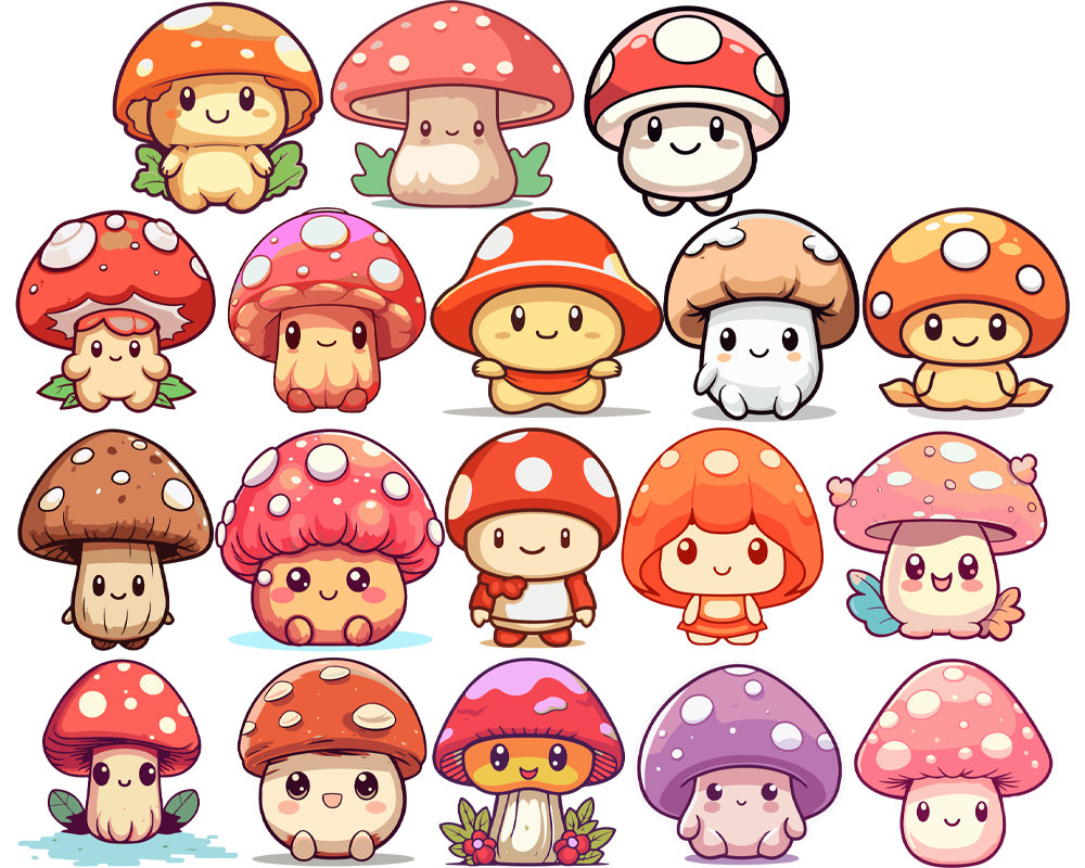 Kawaii Mushroom SVG PNG Bundle, Very Cute Mushroom Toad Characters SVG ...