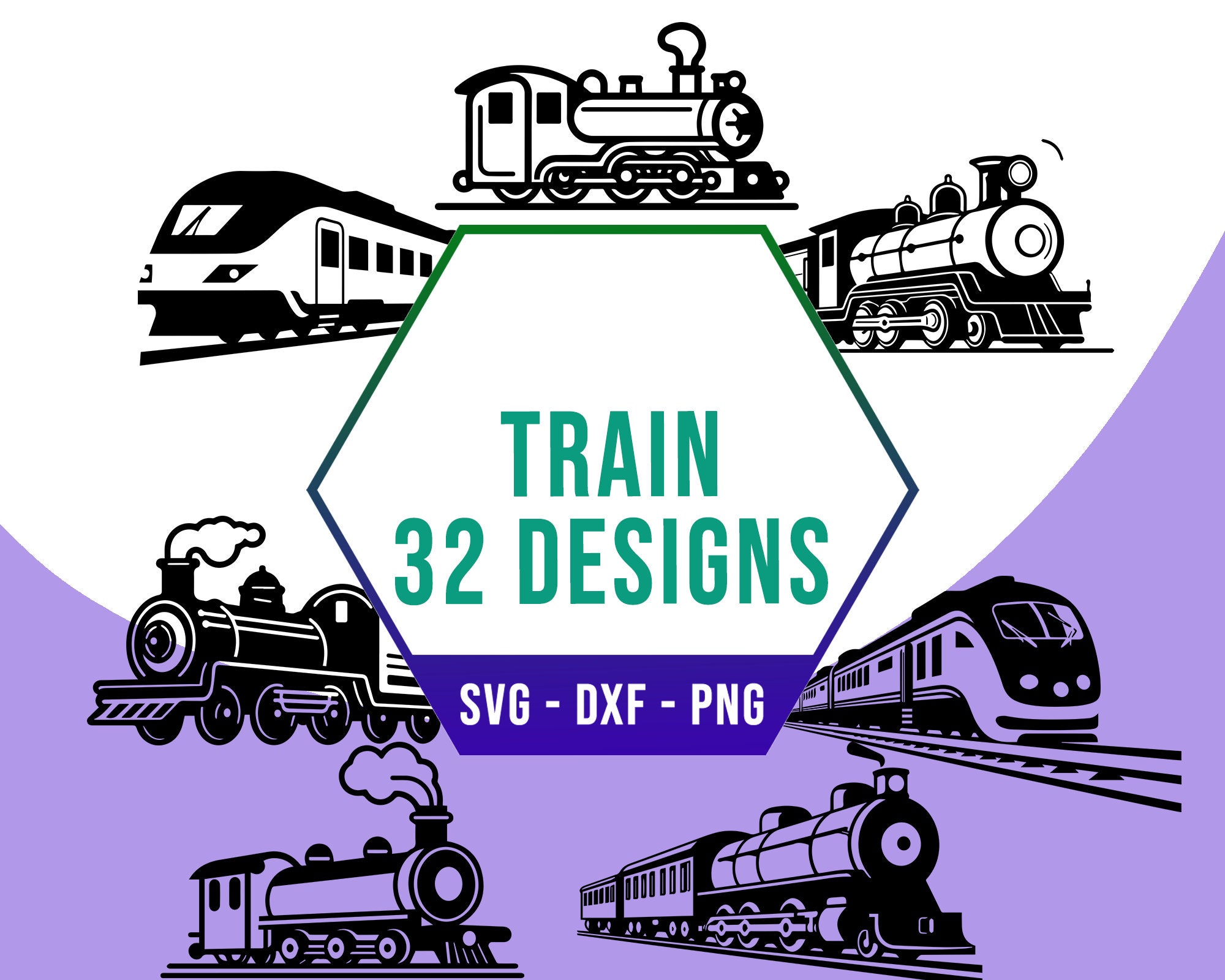 Railway Train SVG PNG Bundle, Steam and Modern Locomotive SVG Pack ...