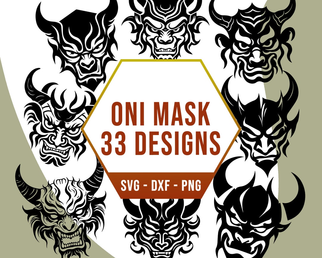 Japanese Oni Mask SVG PNG Bundle, Asian Ogre Demon Face SVG Pack ...