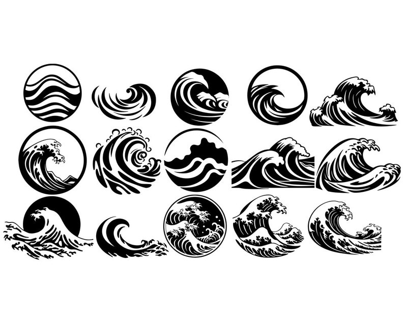 Tropical Waves SVG PNG Bundle, Icon Water SVG Pack, Cricut Silhouette ...