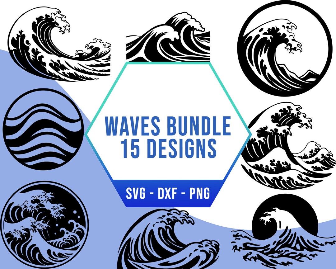 Tropical Waves SVG PNG Bundle, Icon Water SVG Pack, Cricut Silhouette ...