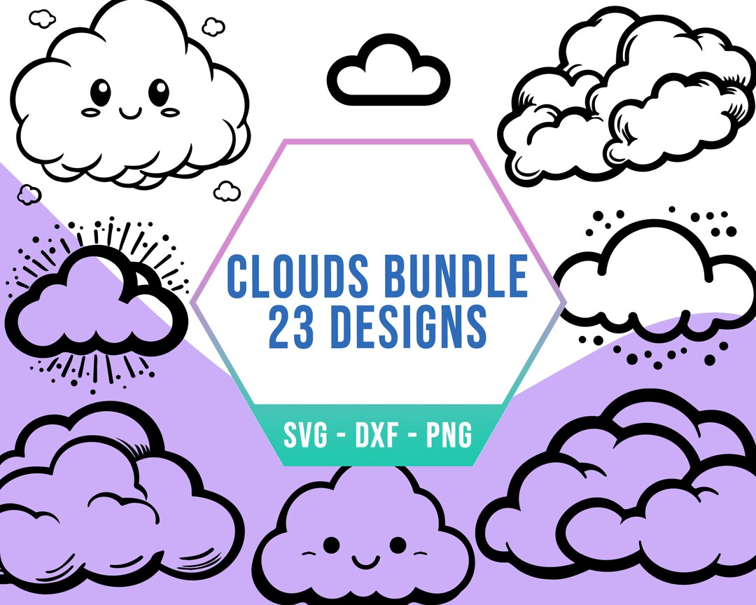 Weather Cartoon Cloud SVG PNG Bundle, Sky Nature Puffy Clouds SVG Pack ...