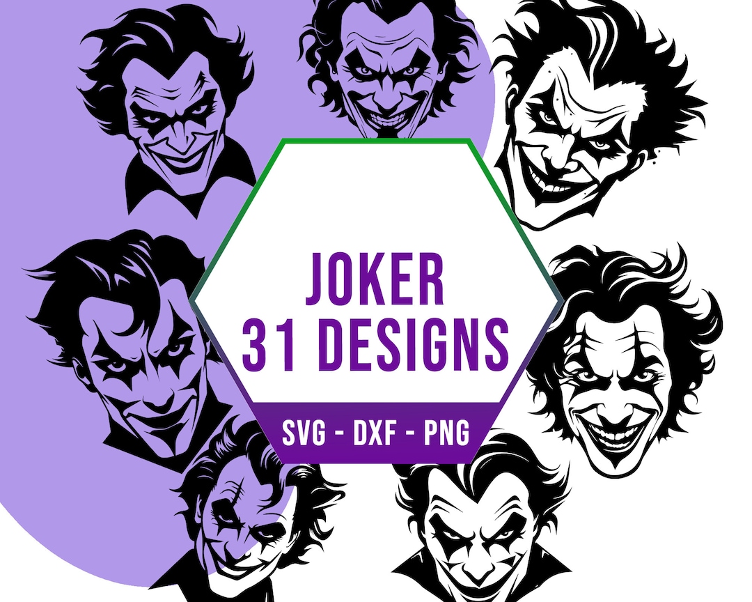 Joker Face SVG PNG Bundle, Villain Comic Clown SVG Pack, Cricut ...