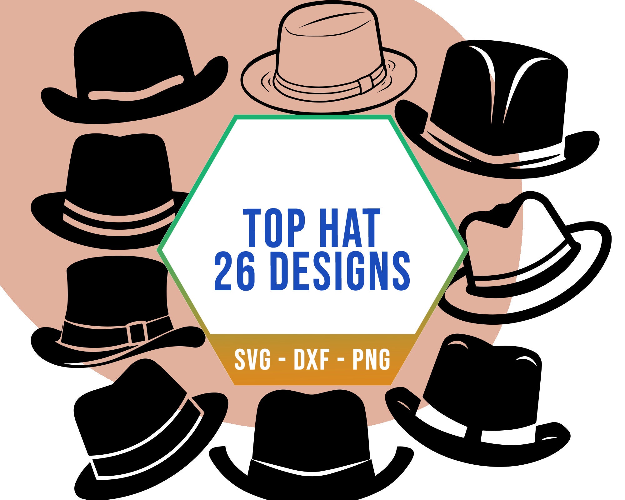 Top Hat SVG Bundle, Gentleman Hat SVG Pack, Cricut Silhouette Files for ...