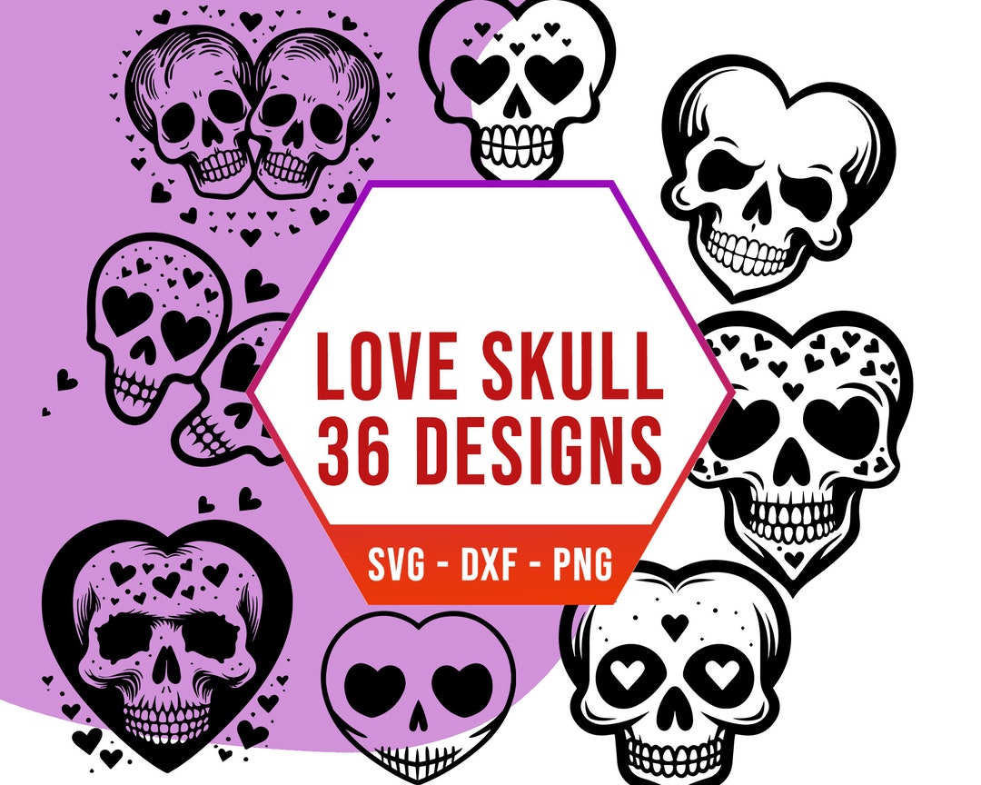 Love Skull SVG Bundle, Romance Heart Gothic Skeleton SVG Pack, Cricut ...
