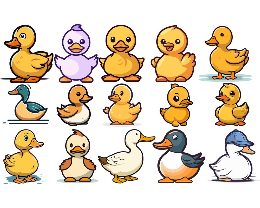 Cute Duck SVG PNG Bundle, Kawaii Rubber Duck SVG Pack, Cricut Clipart ...