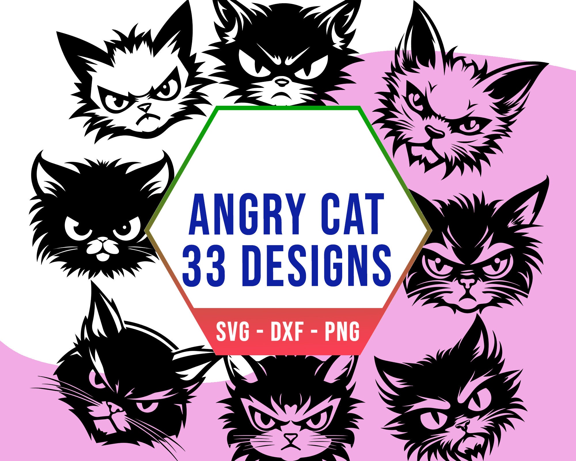 Angry Cat SVG PNG Bundle, Cute Grumpy Kitten Pet SVG Pack, Cricut ...