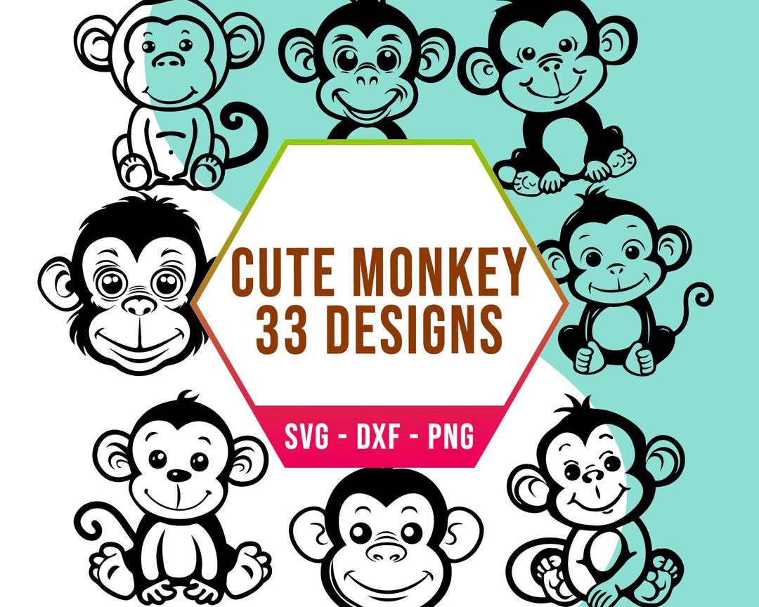 Cute Monkey SVG Bundle, Jungle Animal Ape SVG Pack, Cricut Silhouette ...