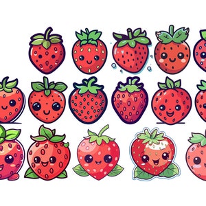 Cute Strawberry SVG PNG Bundle, Kawaii Fruit SVG Pack, Cricut Clipart ...