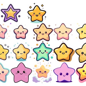 Kawaii Stars SVG PNG Bundle, Cute Magical Stars SVG Pack, Cricut ...