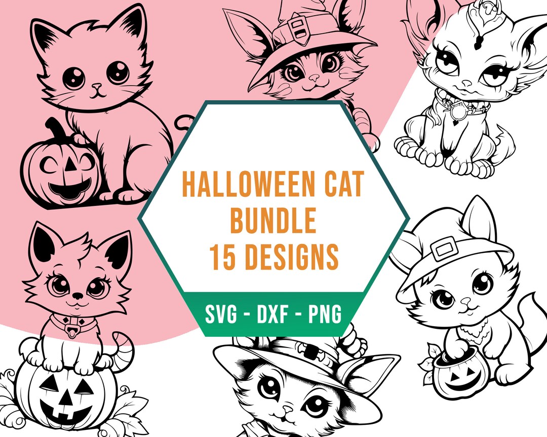Halloween Cat SVG Bundle Cute Halloween Cats SVG Pack Cricut - Etsy
