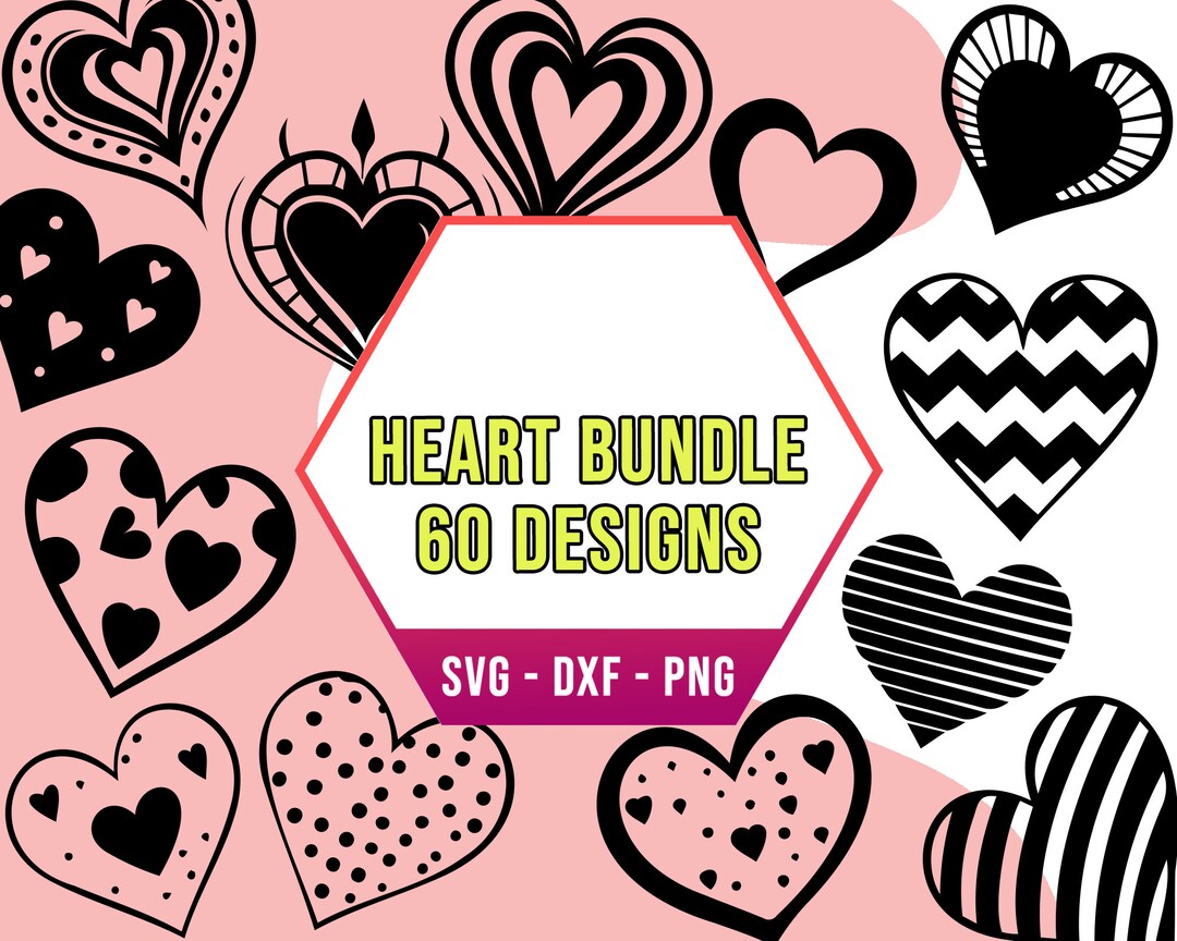 Heart SVG Bundle, Cute Kawaii Love SVG Pack, Cricut Silhouette Files ...
