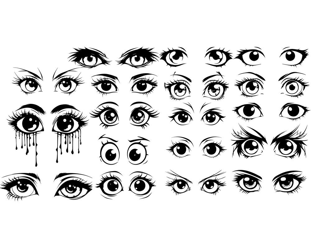 Anime Eyes SVG PNG Bundle, Manga Drawing Eyes SVG Pack, Cricut ...
