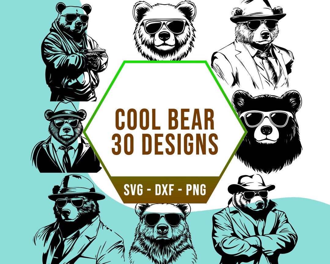 Cool Bear SVG Bundle, Gangster Grizzly Animal SVG Pack, Cricut ...