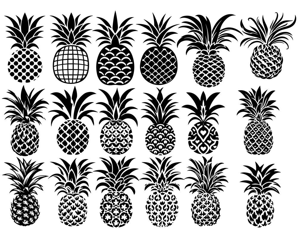 Cute Pineapple SVG Bundle, Summer Tropical Fruit SVG Pack, Cricut Silhouette Files for Laser ...