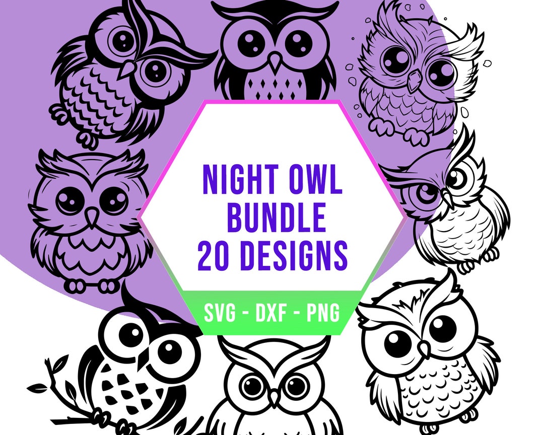 Cute Night Owl SVG Bundle, Nocturnal Bird SVG Pack, Cricut Silhouette ...