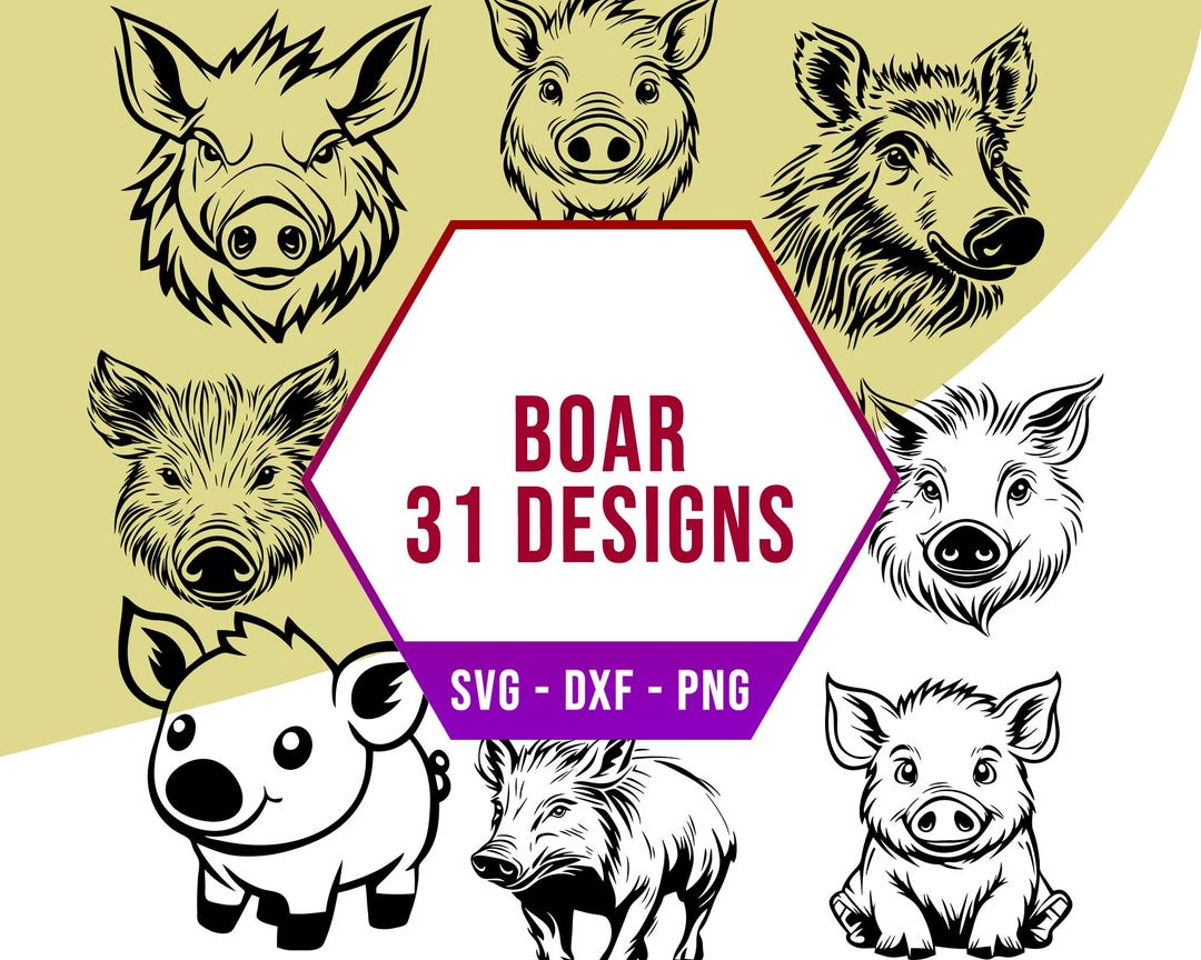 Cute Boar SVG Bundle, Wildlife Animal Pig Swine SVG Pack, Cricut ...