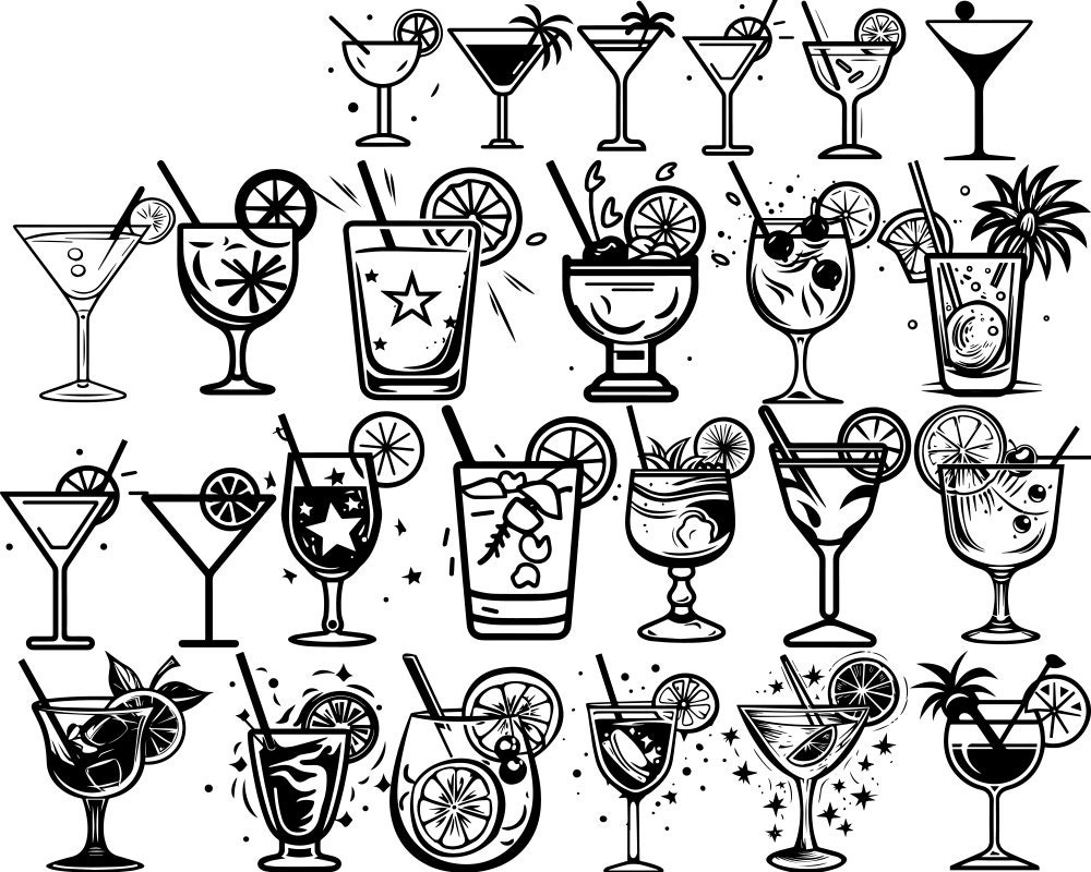 Cocktail Event Drink SVG Bundle, Party Fruity Aperitif Glass SVG Pack ...