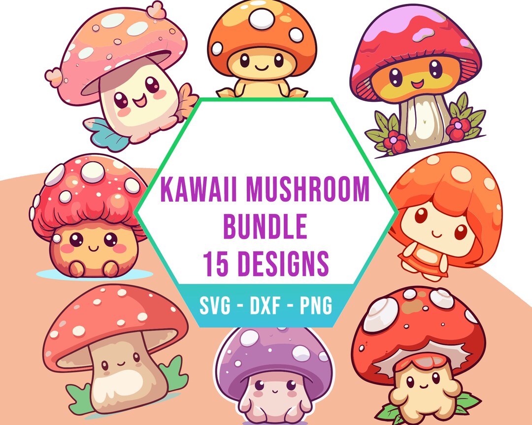 Kawaii Mushroom SVG PNG Bundle, Very Cute Mushroom Toad Characters SVG ...