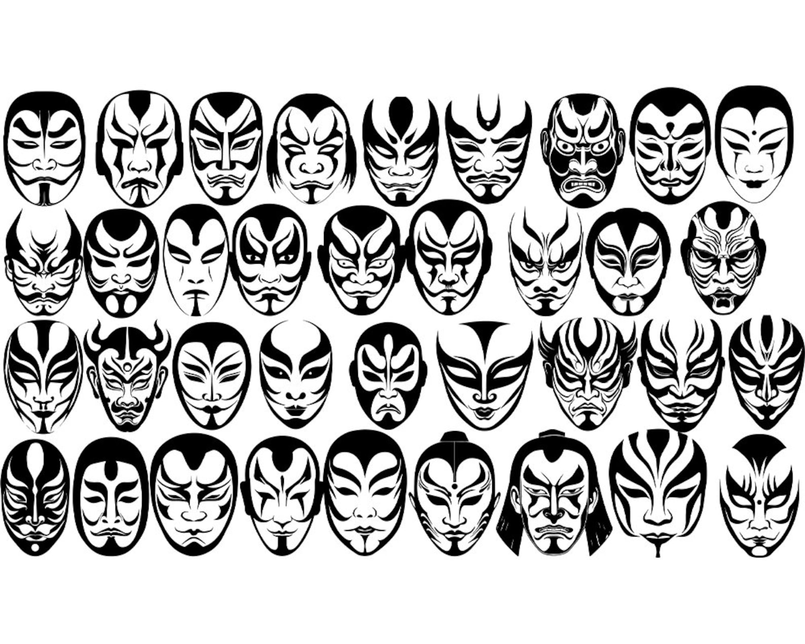 Kabuki Mask SVG Bundle, Japanese Theatre SVG Pack, Cricut Silhouette ...