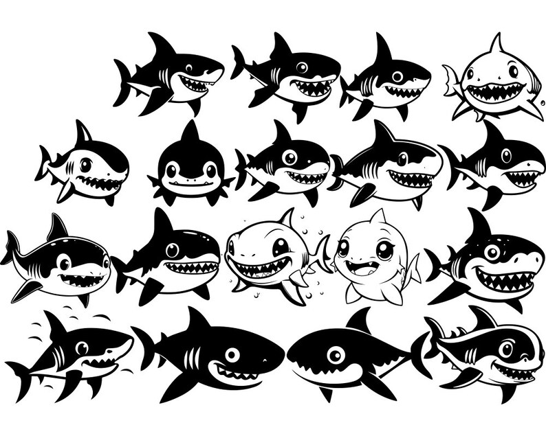 Cute Shark SVG Bundle, Kawaii Sea Baby Shark SVG Pack, Cricut ...