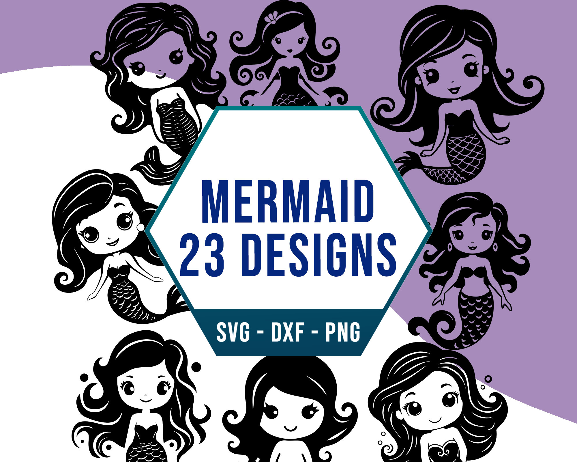 Lindo paquete SVG PNG de sirena marina, paquete SVG Ocean Siren ...