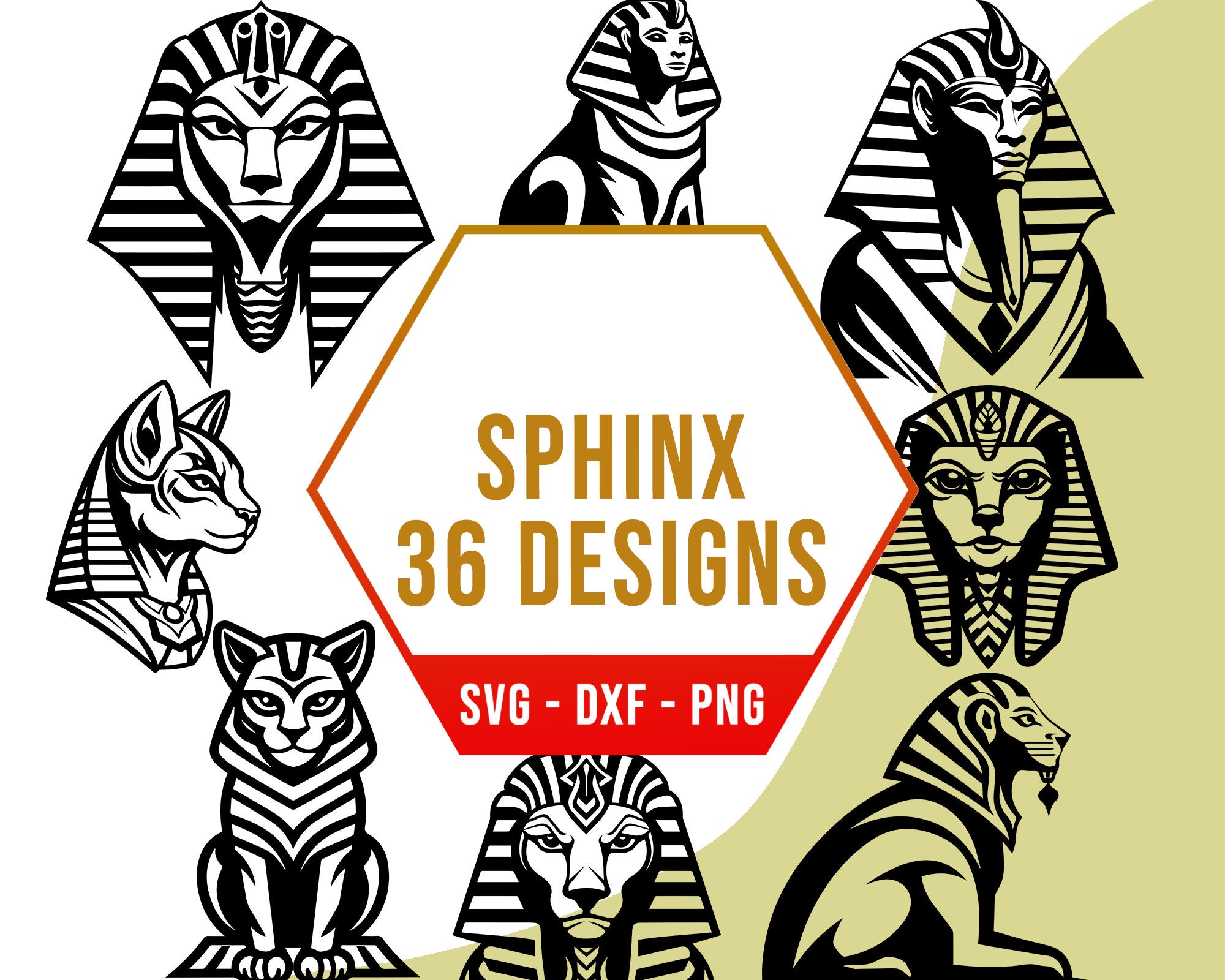 Egypt Sphinx SVG PNG Bundle, Desert Pyramids Sphynx Statues SVG Pack ...