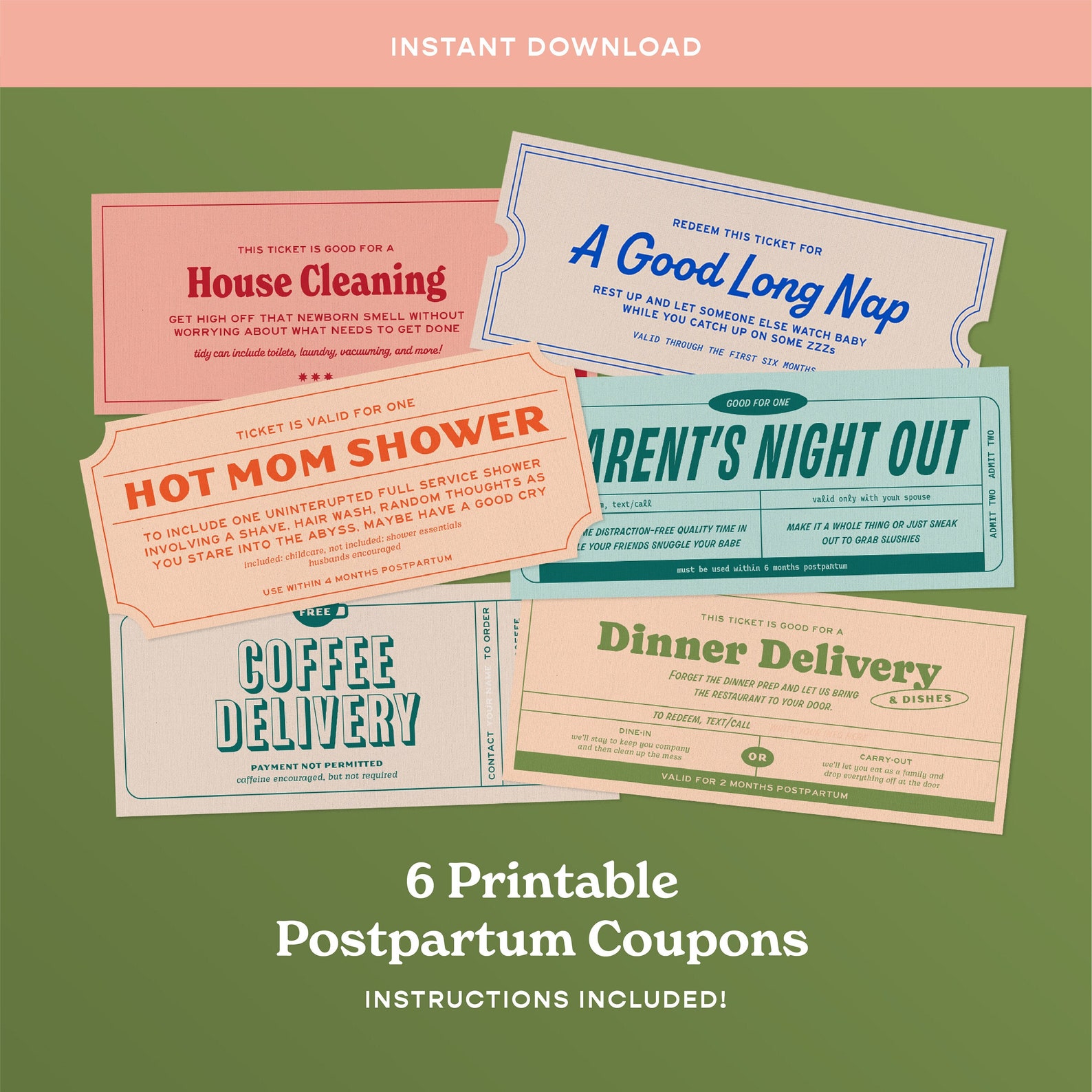 Postpartum Favor Coupons - Perfect Gift! / 8.5x11" Instant Download ...