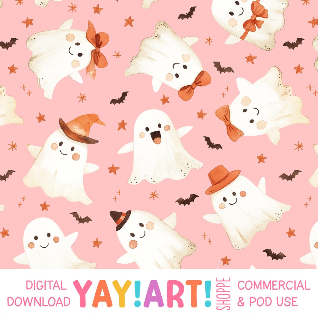 Cute Ghosts on Pink Seamless Pattern, Creepy Cute Halloween Repeat ...