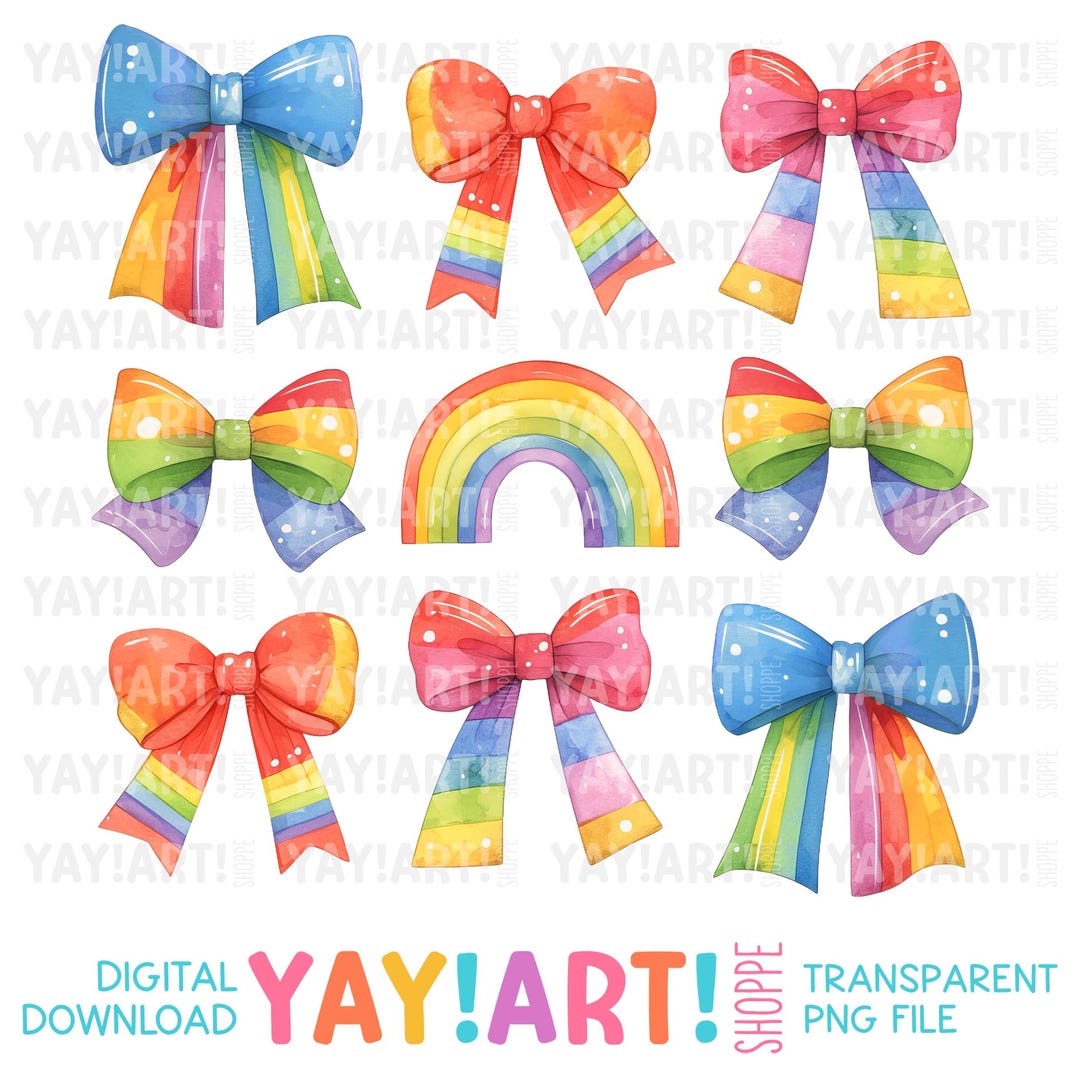 Rainbow Bows Transparent PNG Clipart, Cute Ribbons Sublimation Design ...