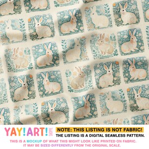 Teal Bunny Print Seamless Pattern, Cute Spring Bunny Pattern, Faux ...