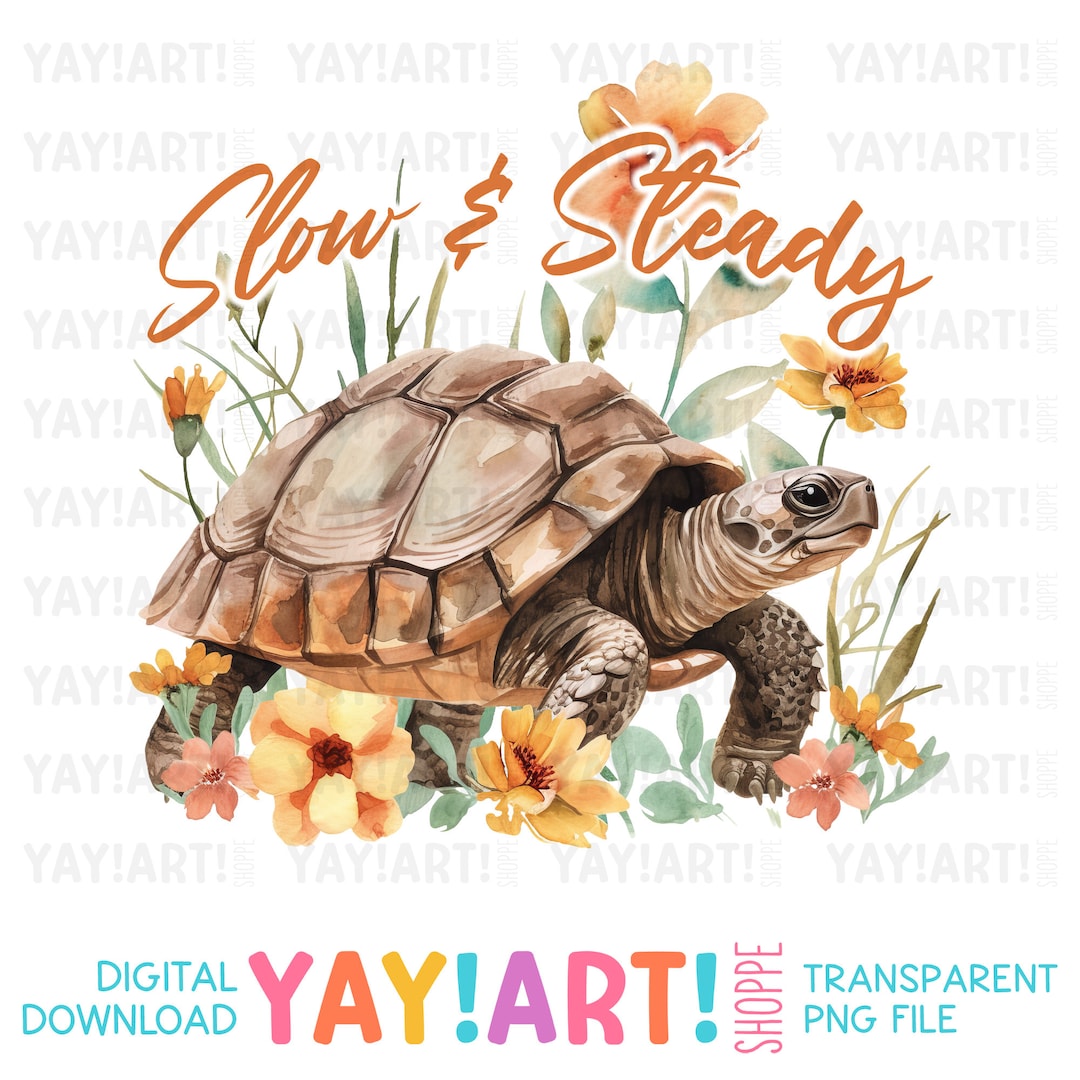 Slow & Steady Transparent PNG Clipart, Cute Turtle and Flowers ...