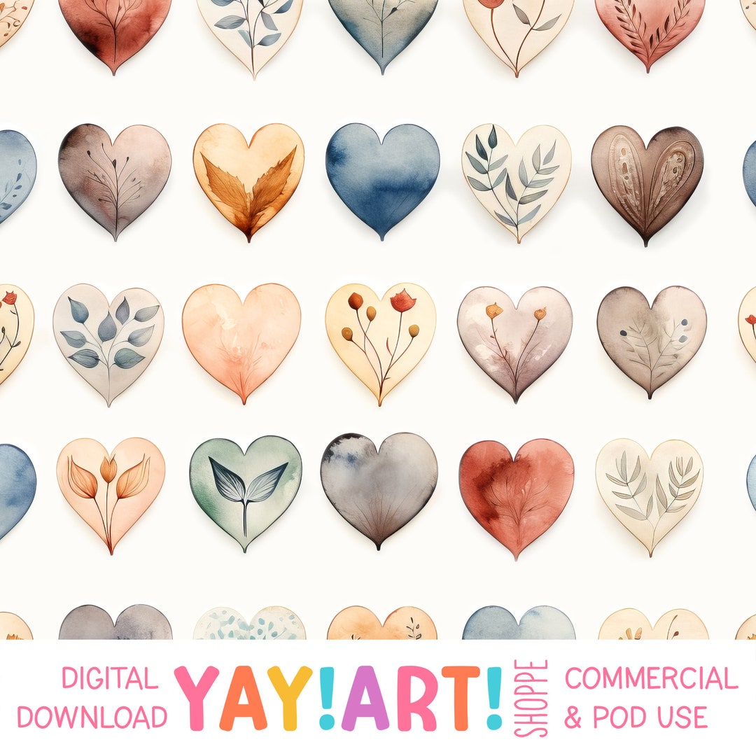 Cottagecore Hearts Seamless Pattern, Natural Beautiful Love Pattern ...