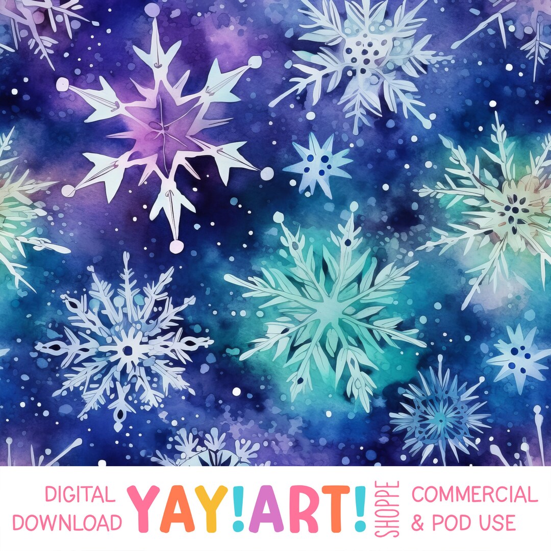 Watercolor Snowflakes Seamless Pattern, Purple Blue Aqua Expressive ...