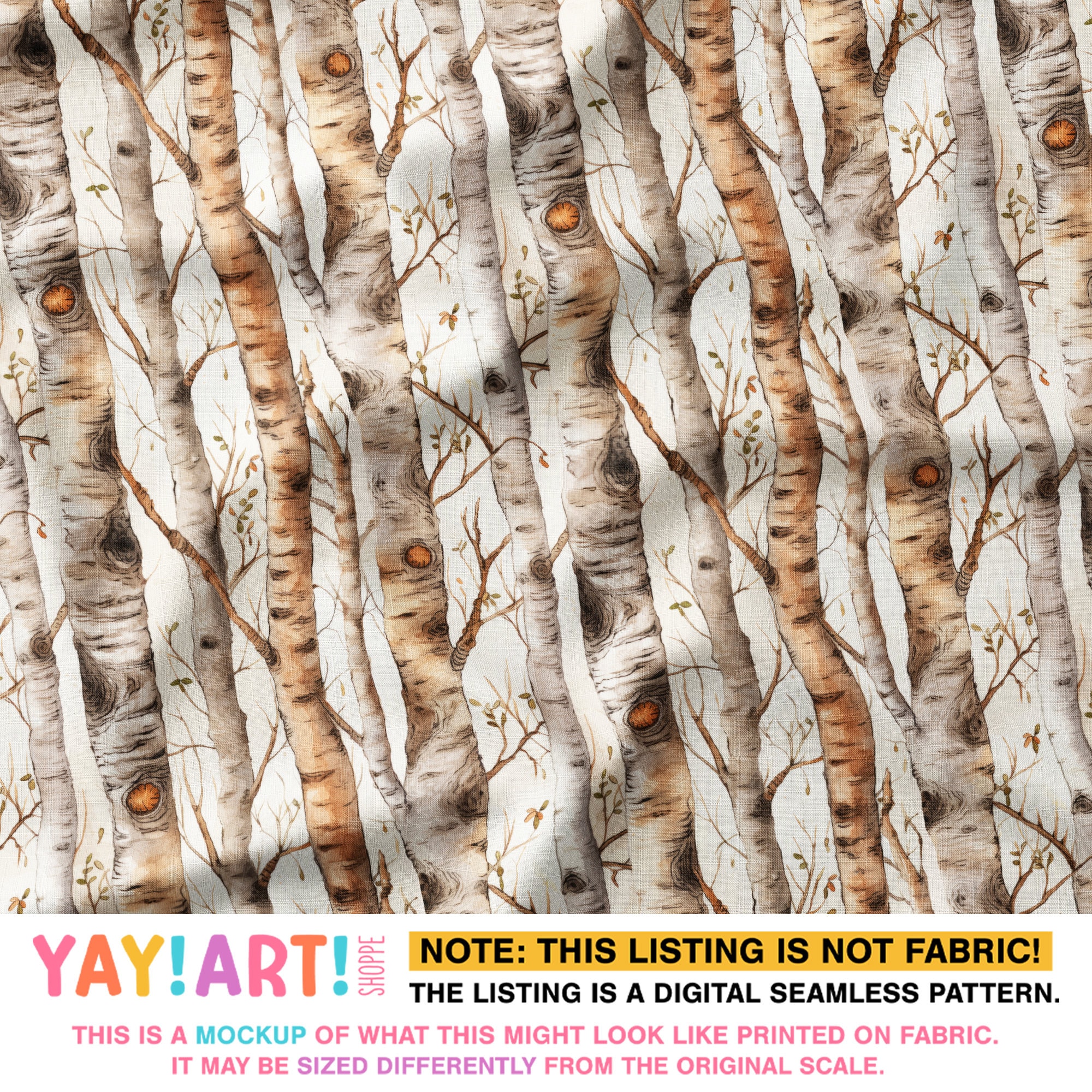 Watercolor Birch Forest Seamless Repeating Pattern, Tree Trunk Bark ...
