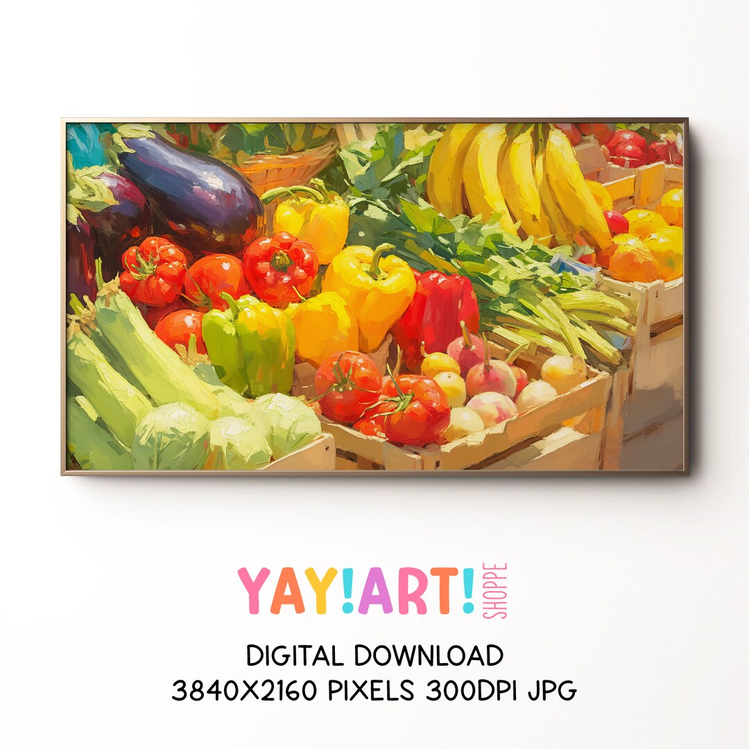 Farmer's Market Frame TV Art, Screensaver Art, Vegetable Painting for ...