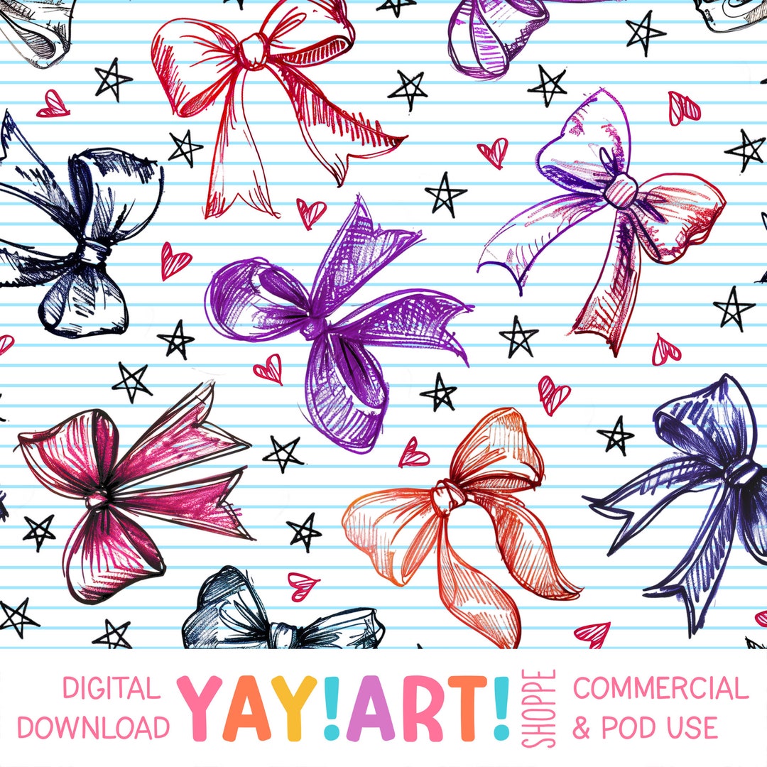 Doodle Bows Seamless Pattern, Pen Sketched Ribbons Repeat Patten, Cute ...